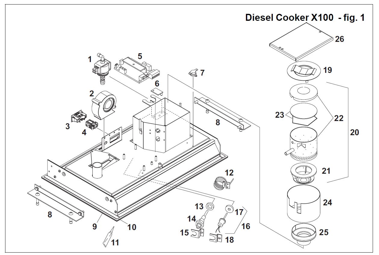 Webasto Diesel Cooker X100 onderdelen